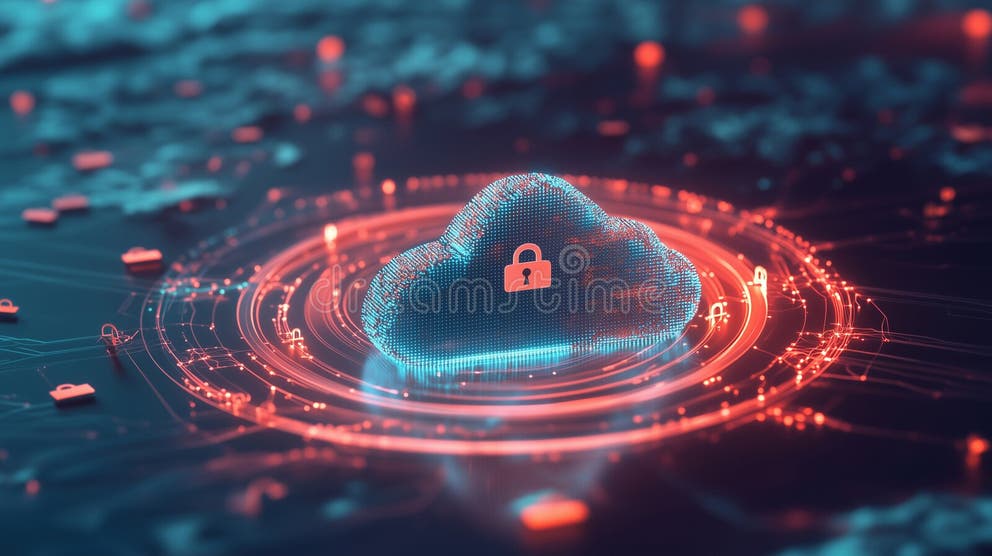 Digital Cloud Computing of Cyber Security. Digital Data Network Protection. Global Communication ...