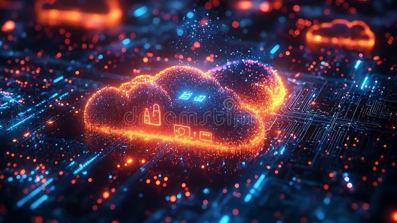 Digital Cloud Computing with Glowing Data Encryption Symbols Stock ... Digital Cloud Computing with Glowing Data Encryption Symbols Stock ...
