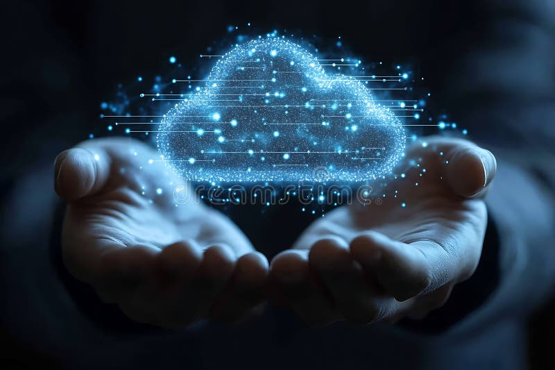 Digital Cloud Computing Hands Holding Futuristic Data Network ...