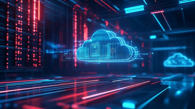 Digital Cloud Computing Network Data Center Server Technology Abstract Web Red Neon Blue Glow ...
