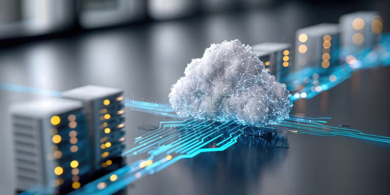 Generative AI Digital Cloud Computing Network with Servers and Glowing ...