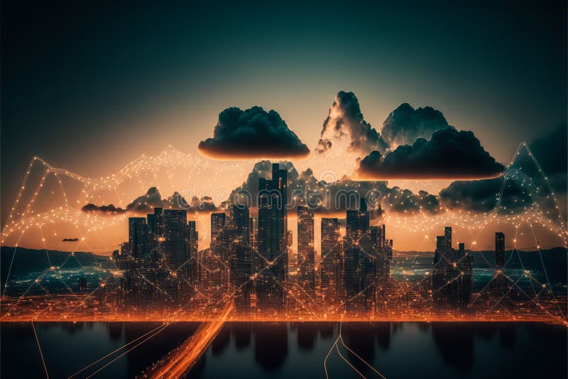 Digital Cloud Computing on Smart City Technology Concept. Generative Ai ...