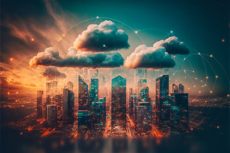 Digital Cloud Computing on Smart City Technology Concept. Generative Ai ...