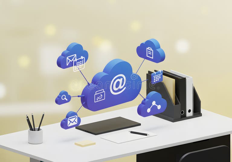 Digital Cloud Computing Technology Workplace Illustration Stock ...