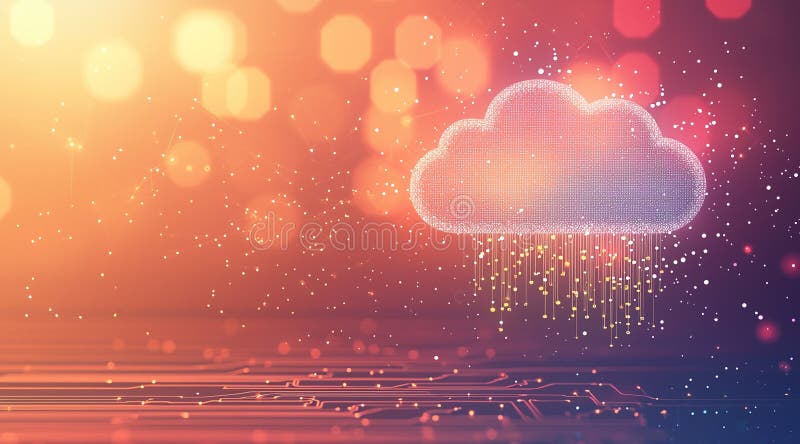 Digital Cloud Computing Visual with Data Rain and Glowing Bokeh ...