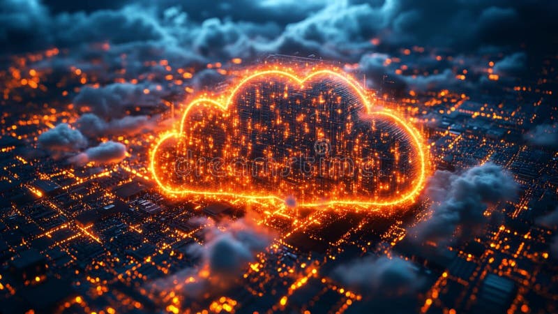 Digital Cloud Computing Visual with Glowing Network Connections Under a ...