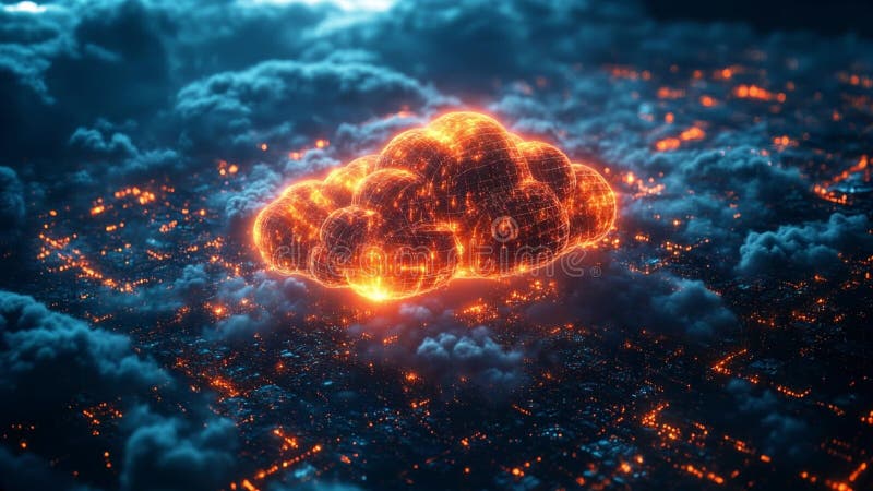 Digital Cloud Computing Visual with Glowing Network Connections Under a ...