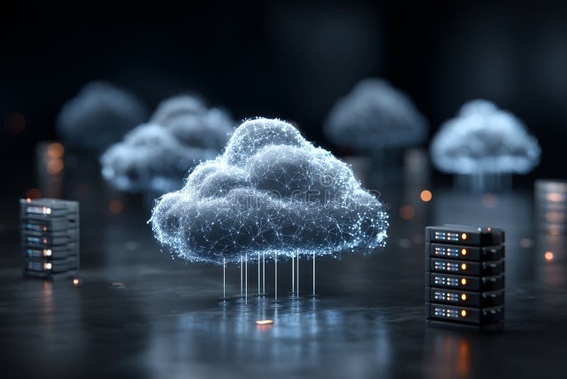Digital Cloud with Connected Servers Represents Modern Technology and Data Storage. this ...