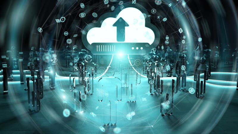 Digital Cloud Illuminating a Group of People 3D Rendering Stock ...