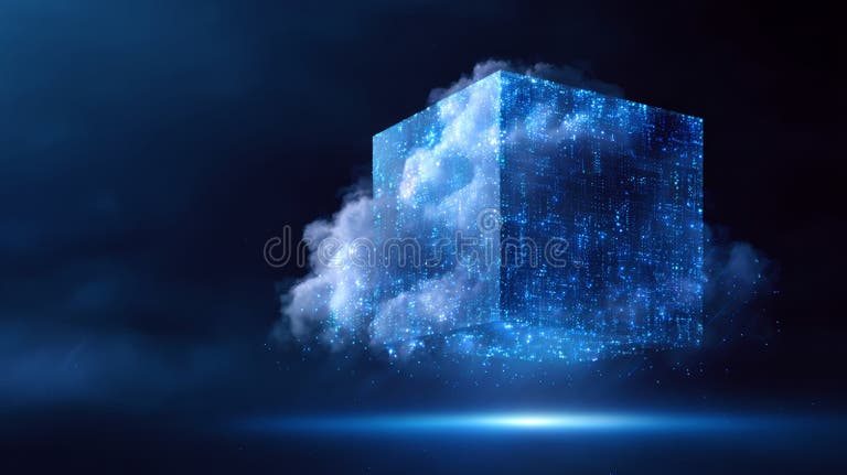 Digital Cloud Cube Technology Data Futuristic Glowing Blue Abstract ...