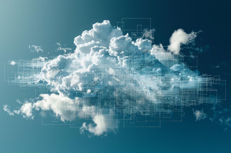 Digital Cloud Data Network in Sky Stock Image - Image of grid, blue ...