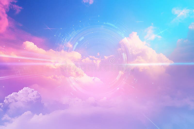 Digital Cloud and Data Overlays on a Sky Background . Stock Image ...