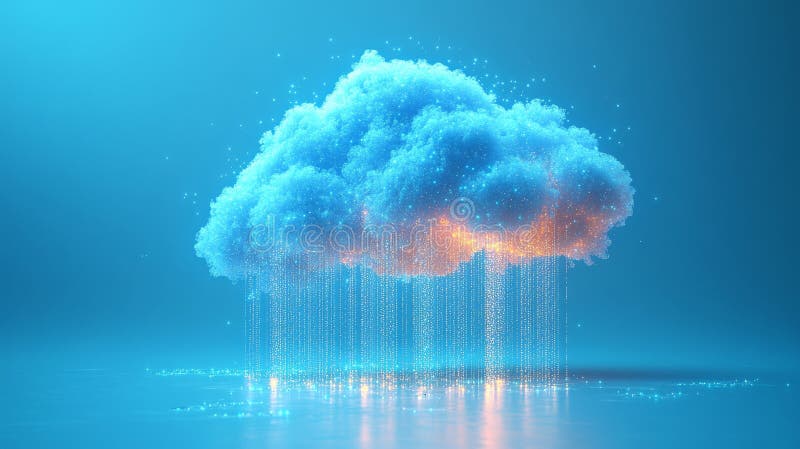 Digital Cloud with Data Rain and Glowing Lights, Futuristic Concept ...