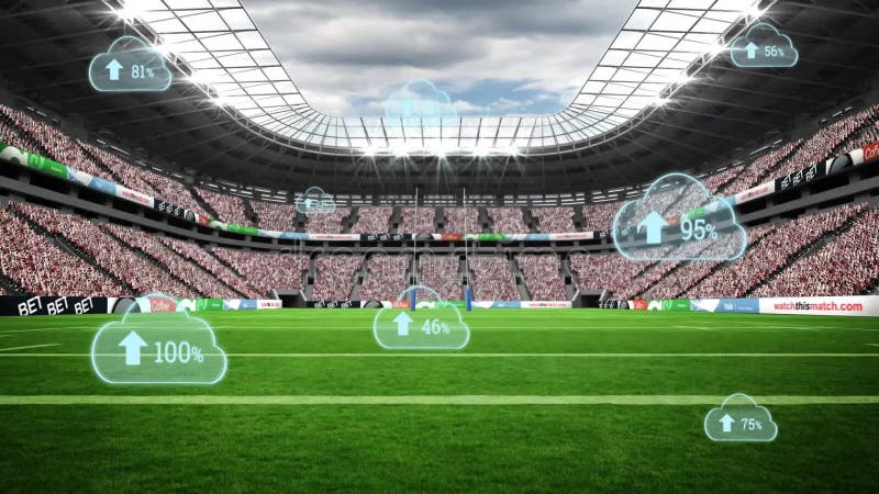 Digital Cloud Data and Statistics Overlay on Soccer Stadium Field ...