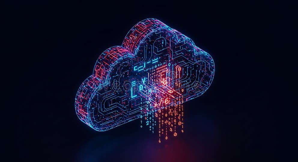 Digital Cloud Data Stream with Glowing Circuit Board Design Stock ...
