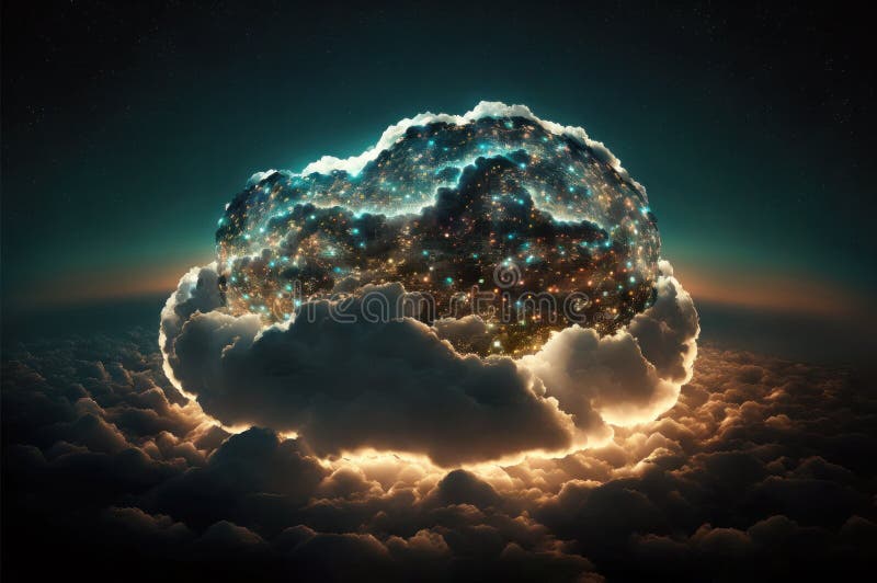A Digital Cloud Filled with Bright Lights and Symbols As a Metaphor of ...