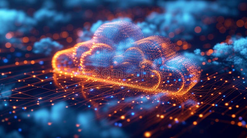 Futuristic Cloud Representation Digital Data Particles Vibrant Blue ...