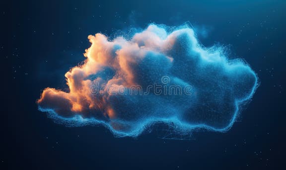 Digital Cloud Formation with Glowing Edges and Abstract Geometric ...