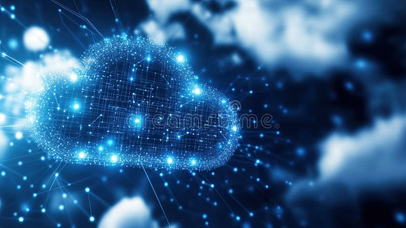 Digital Cloud with Glowing Network Connections Stock Illustration ...