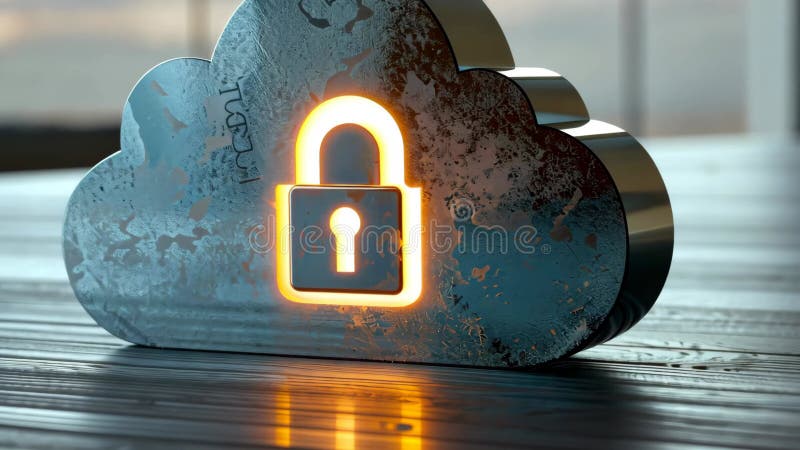 A Digital Cloud with a Glowing Padlock Symbol Illustrating Cybersecurity and Data Protection in ...