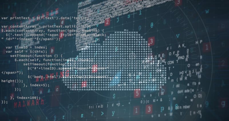 Digital Cloud Icon Composed of Code and Data Symbols Stock Illustration ...