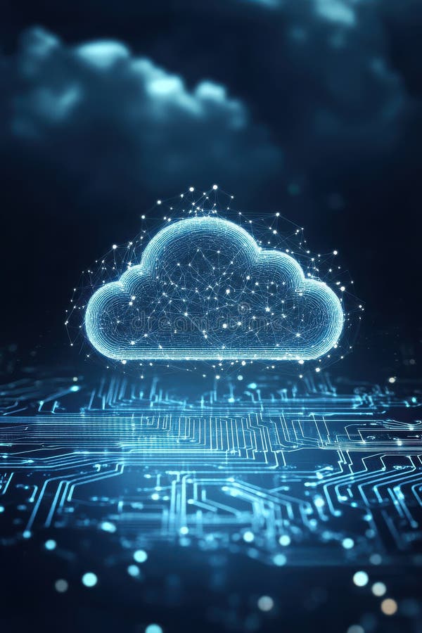 Cloud Computing Concept Glowing Icon Above Circuit Board Stock Photos ...