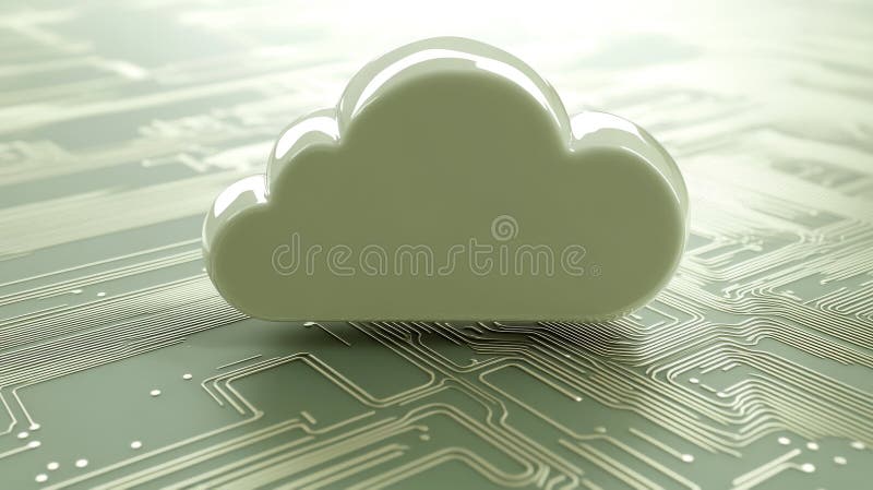 A Digital Cloud Icon with Glowing Circuits in a Futuristic Tech Setting ...