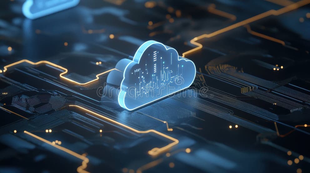 A Digital Cloud Icon Illuminated on a Circuit Board, Symbolizing Cloud ...