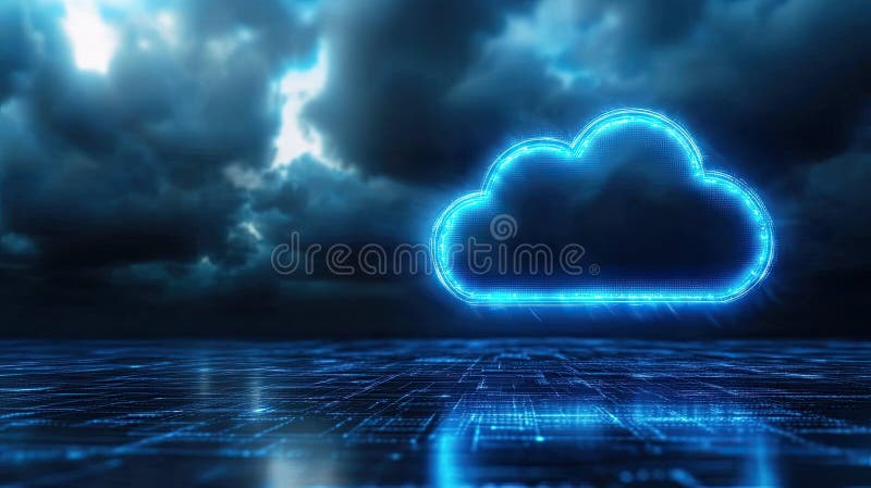 Digital Cloud Icon Over Futuristic Grid Background, Symbolizing Online Storage Stock ...