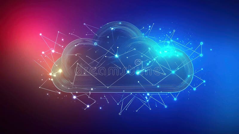 Digital Cloud Icon with Vibrant Neon Lights and Connected Nodes ...