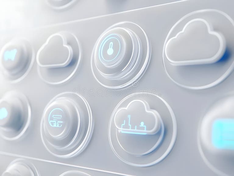 Digital Cloud Interface with Glowing Blue Icons Representing Cloud ...