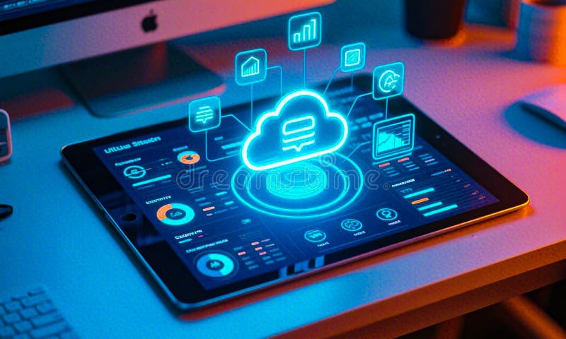 Digital Cloud Interface on Tablet with Business Analytics Dashboard Stock Illustration ...
