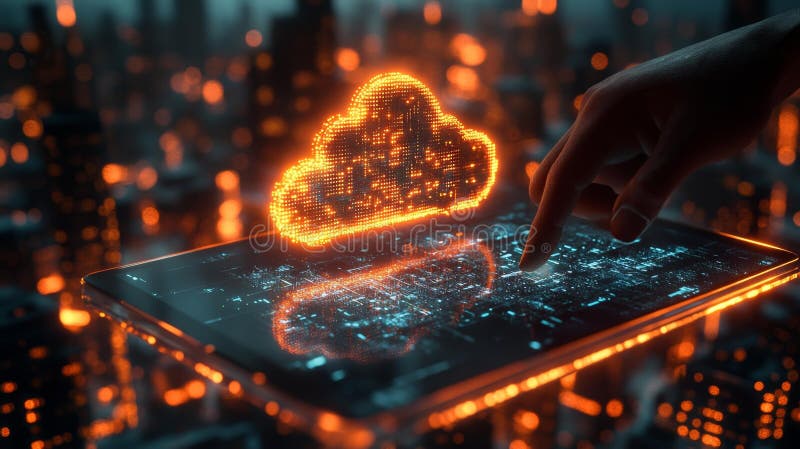 Digital Cloud Interface on Tablet - Generative Ai Stock Illustration ...