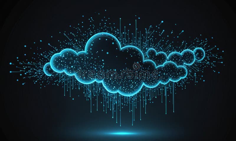 Digital Cloud-like Shape with Blue Lines and Dots, Creating Glowing ...