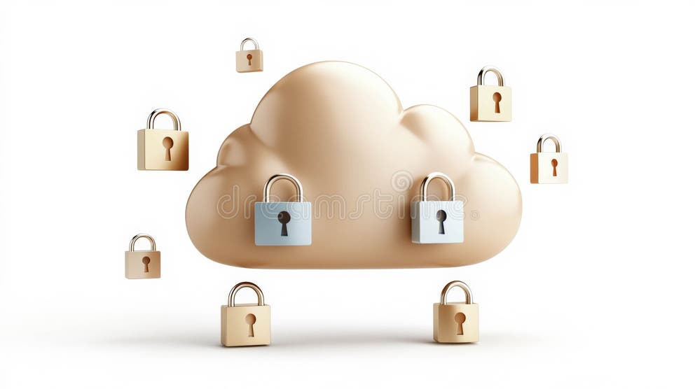 Digital Cloud with Multiple Locks Generative AI Illustration Stock ...