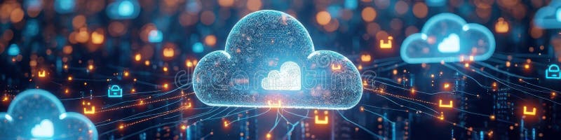 Digital Cloud Network Glowing Data Streams Encryption Symbols Stock ...