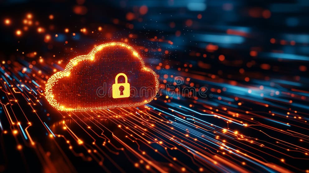 Digital Cloud with Padlock Symbol, Representing Secure Data Storage and Protection. Background ...