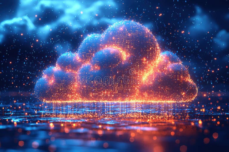 Digital Cloud Raining Binary Code in a Futuristic Technology Concept ...
