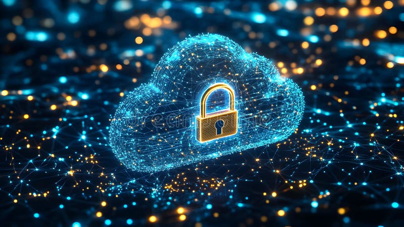 Digital Cloud with a Secure Lock Symbol Representing Data Protection in a Network Environment ...