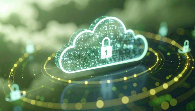 Digital Cloud Security Illustration with Lock Icon and Data Privacy Concept for Cybersecurity ...
