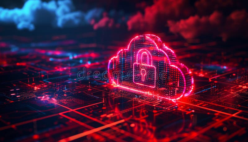 Digital Cloud with Security Lock Glowing Stock Photo - Image of online ...
