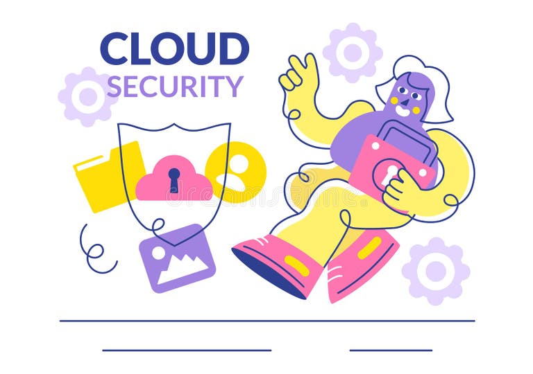 Digital Cloud Security Vector Illustration Featuring Safety and Data Protection for Networks ...