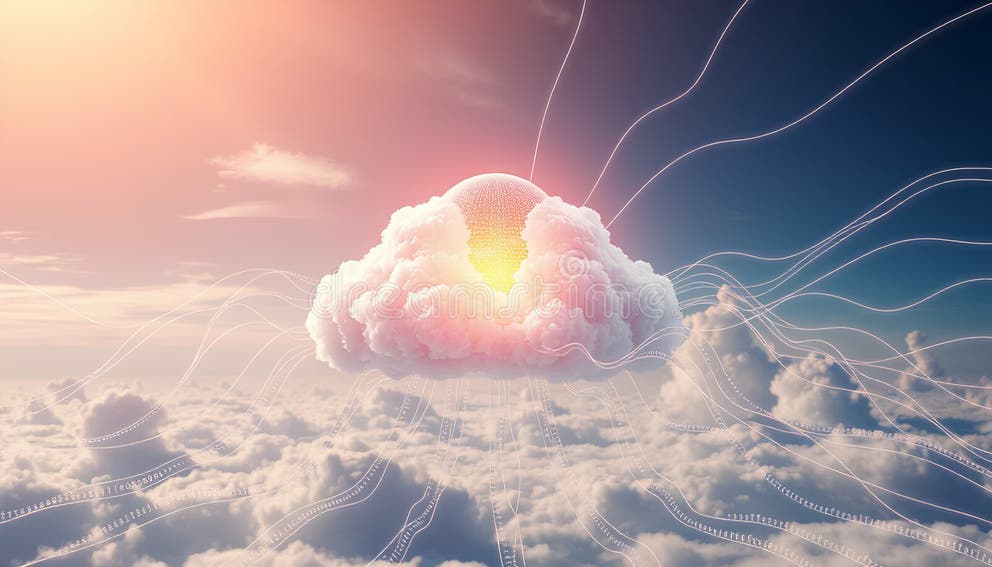 Digital Cloud Server Visualized As a Giant Glowing Orb Floating in the ...