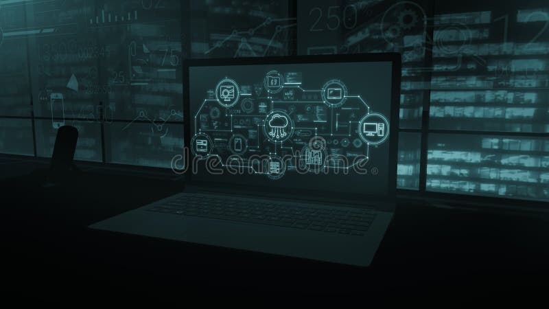 Digital Cloud Solutions Graphic on a Computer Screen Stock Video ...