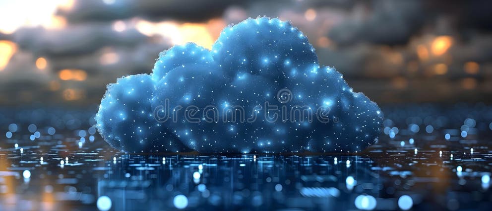 Digital Cloud Sparkles Over Data Sea: Virtual Computing Harmony. Concept Virtual Computing ...