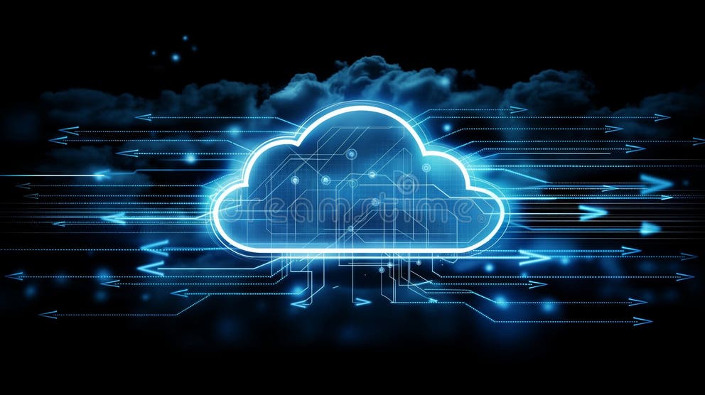 Digital Cloud Storage Concept with Glowing Technology Elements and Data ...