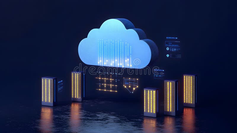 Digital Cloud Storage Concept with Servers. Stock Illustration ...