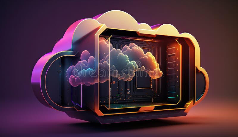 Digital Cloud Storage Icon Server Online Social Network. Generative Ai ...