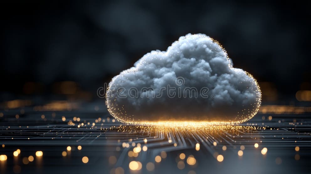Digital Cloud Structure Glowing Above a Circuit Board in Dark Tech Environment. Stock Photo ...