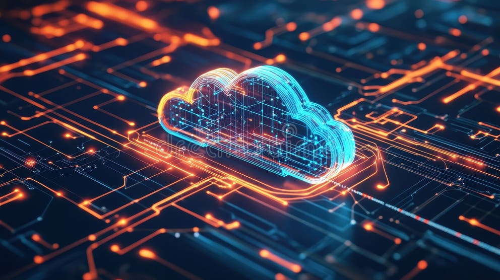 A Digital Cloud Symbol with Circuitry, Representing Cloud Computing ...
